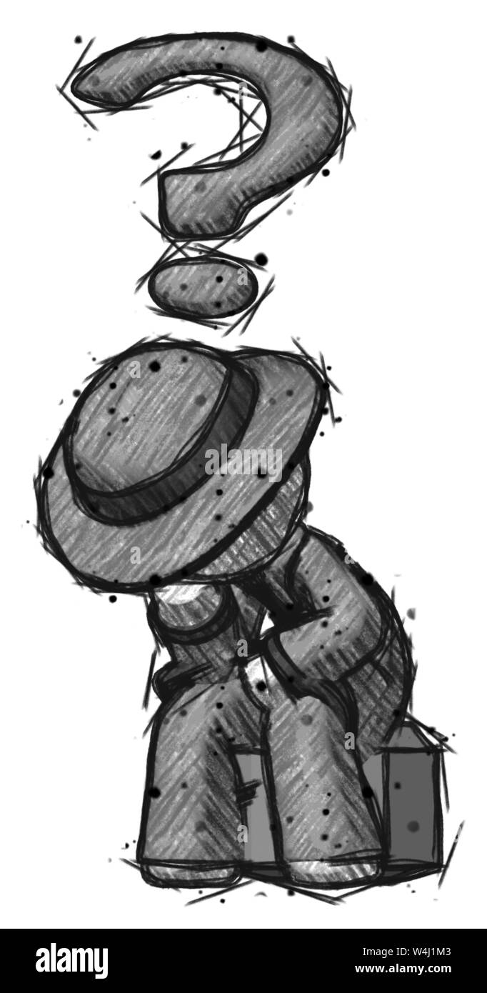 Sketch detective man thinker question mark concept Stock Photo - Alamy