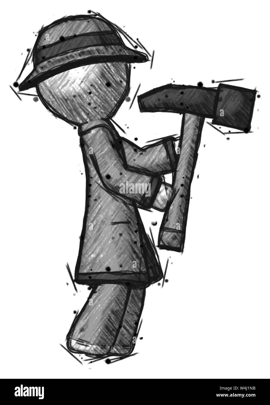 Sketch detective man hammering something on the right Stock Photo - Alamy