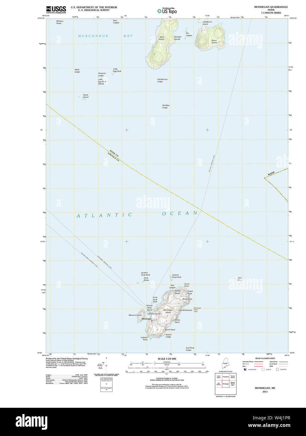 Maine USGS Historical Map Monhegan 20110830 TM Restoration Stock Photo ...