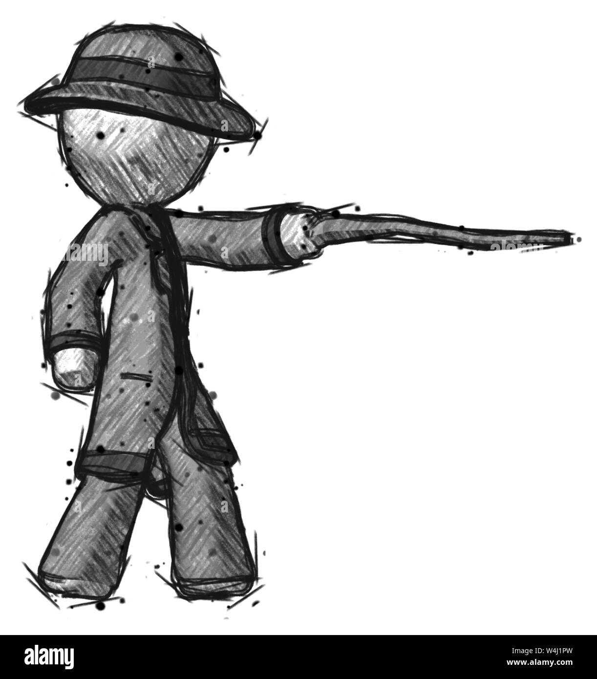 Sketch detective man pointing with hiking stick Stock Photo - Alamy