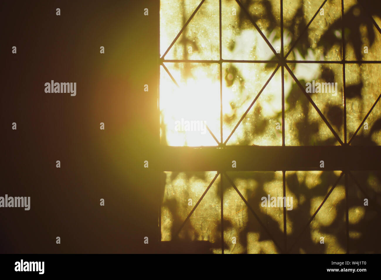 The bright rays of the sun illuminate the room through the old window ...