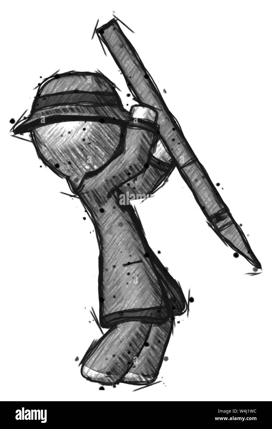 Sketch detective man stabbing or cutting with scalpel Stock Photo - Alamy