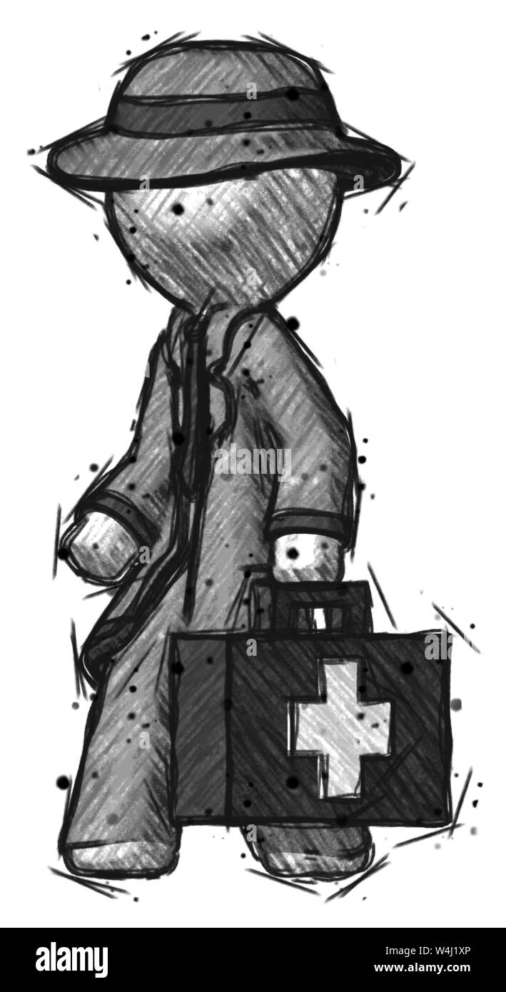Sketch detective man walking with medical aid briefcase to left Stock ...