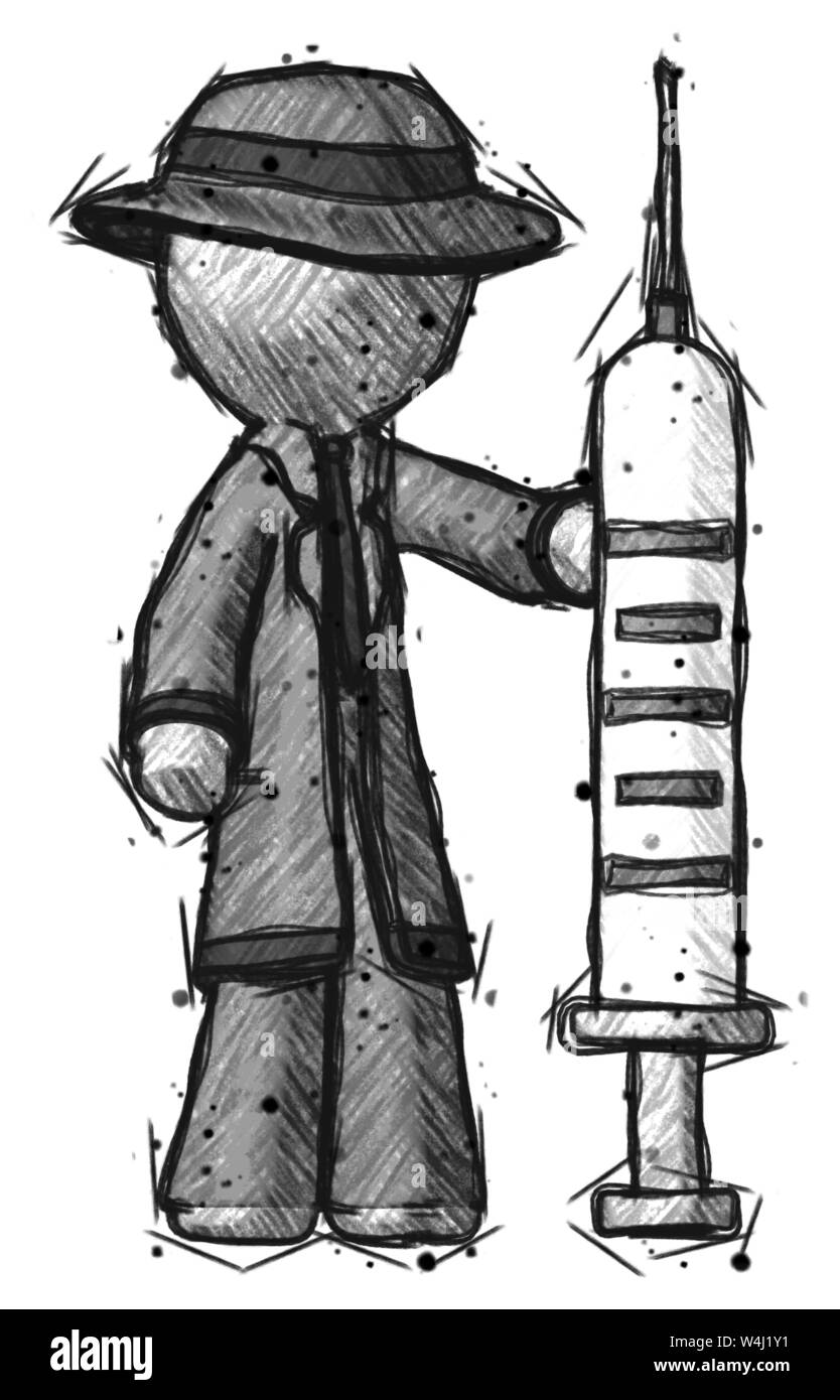 Doctor holding medical syringe Black and White Stock Photos & Images ...