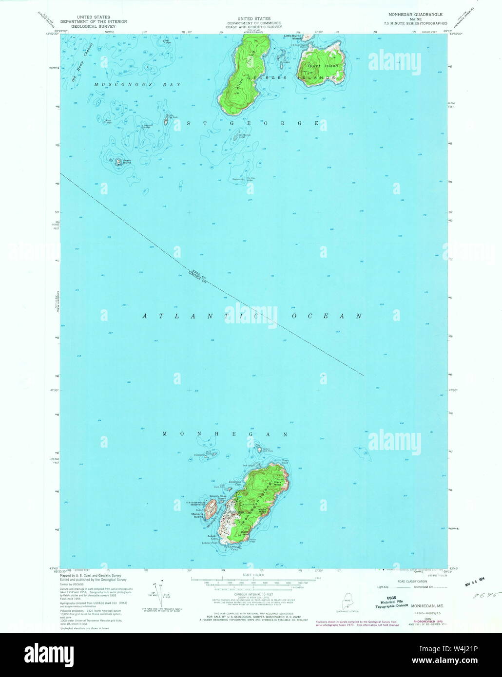 Maine USGS Historical Map Monhegan 806925 1955 24000 Restoration Stock ...