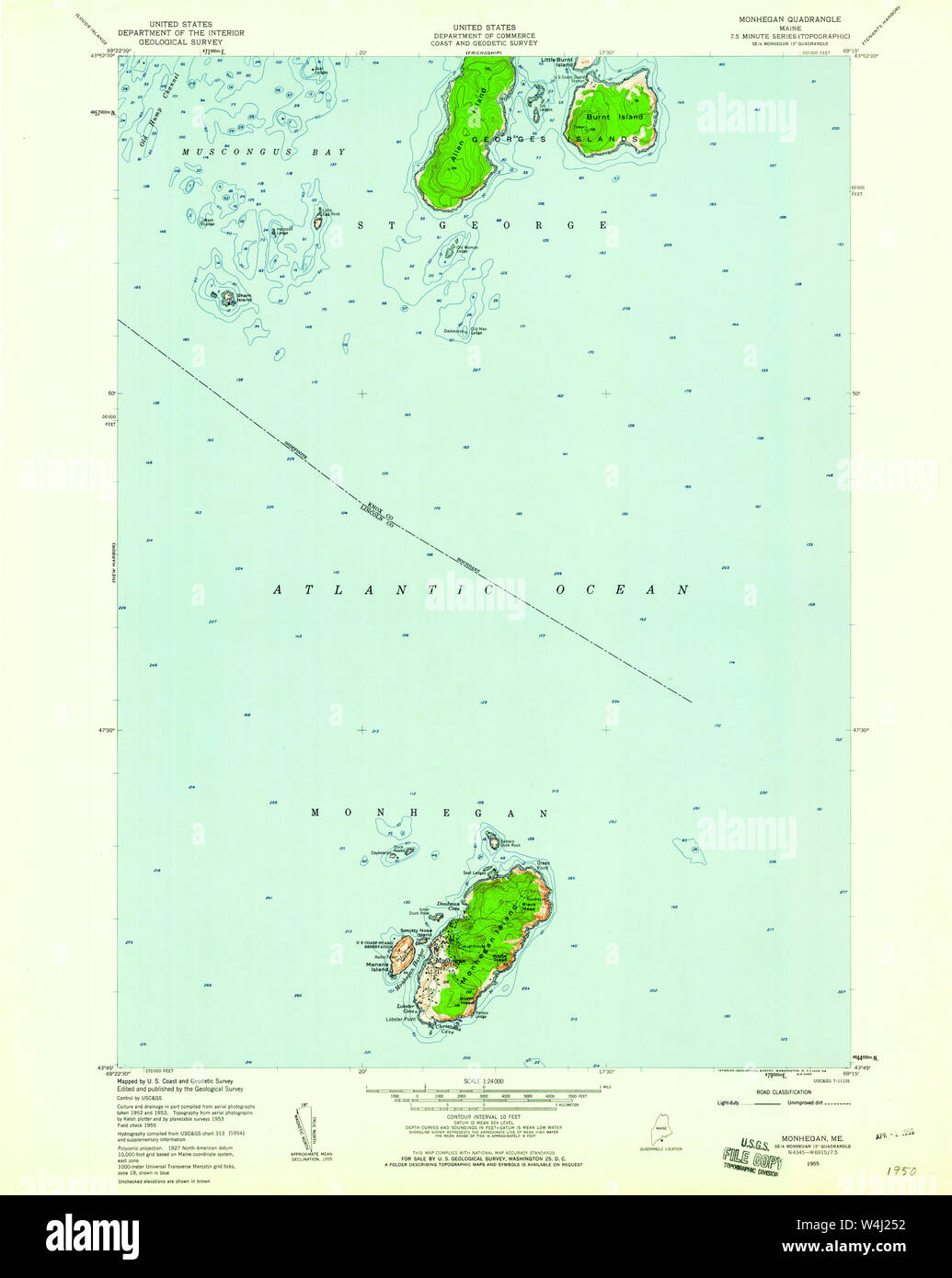 Maine USGS Historical Map Monhegan 806927 1955 24000 Restoration Stock ...