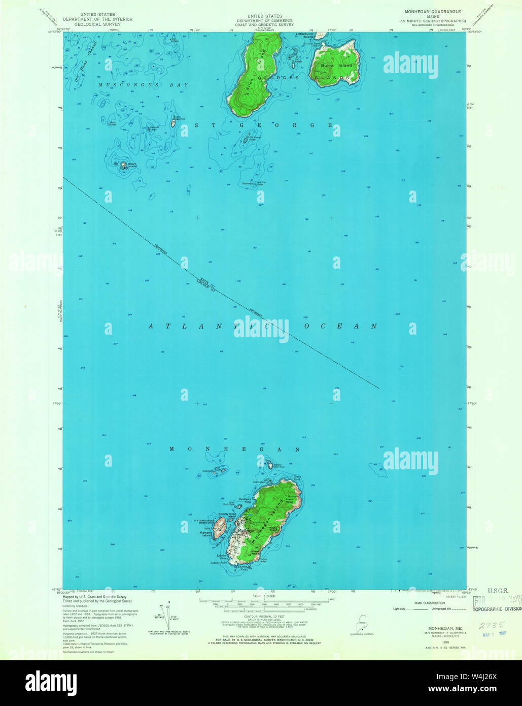 Maine USGS Historical Map Monhegan 806926 1955 24000 Restoration Stock ...