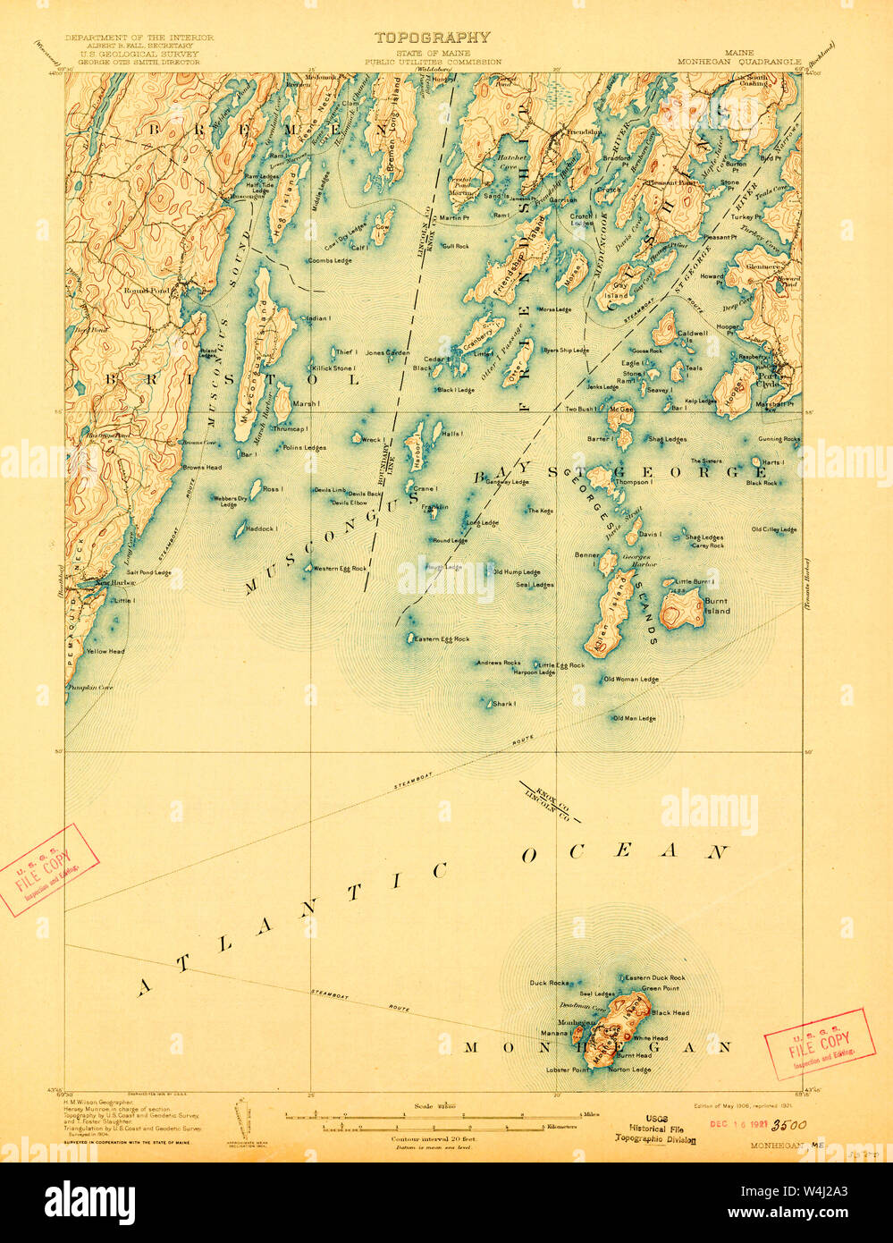 Maine USGS Historical Map Monhegan 807564 1906 62500 Restoration Stock ...