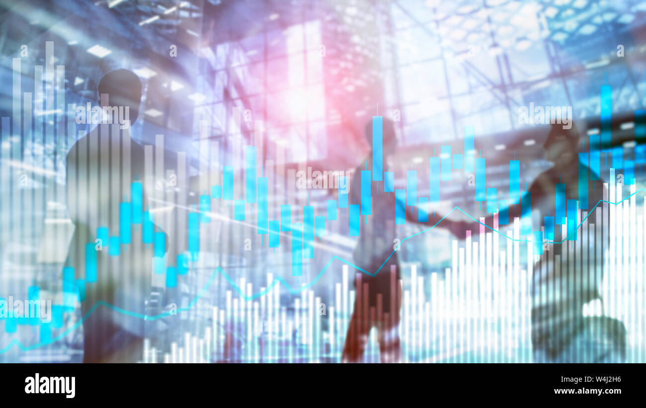 Stock trading candlestick chart and diagrams on blurred office center ...