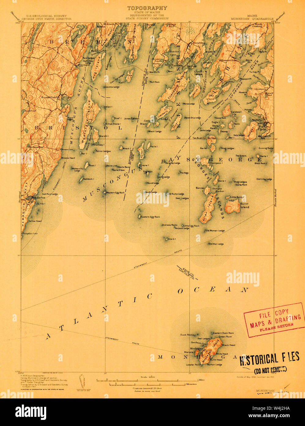Maine USGS Historical Map Monhegan 807565 1906 62500 Restoration Stock ...