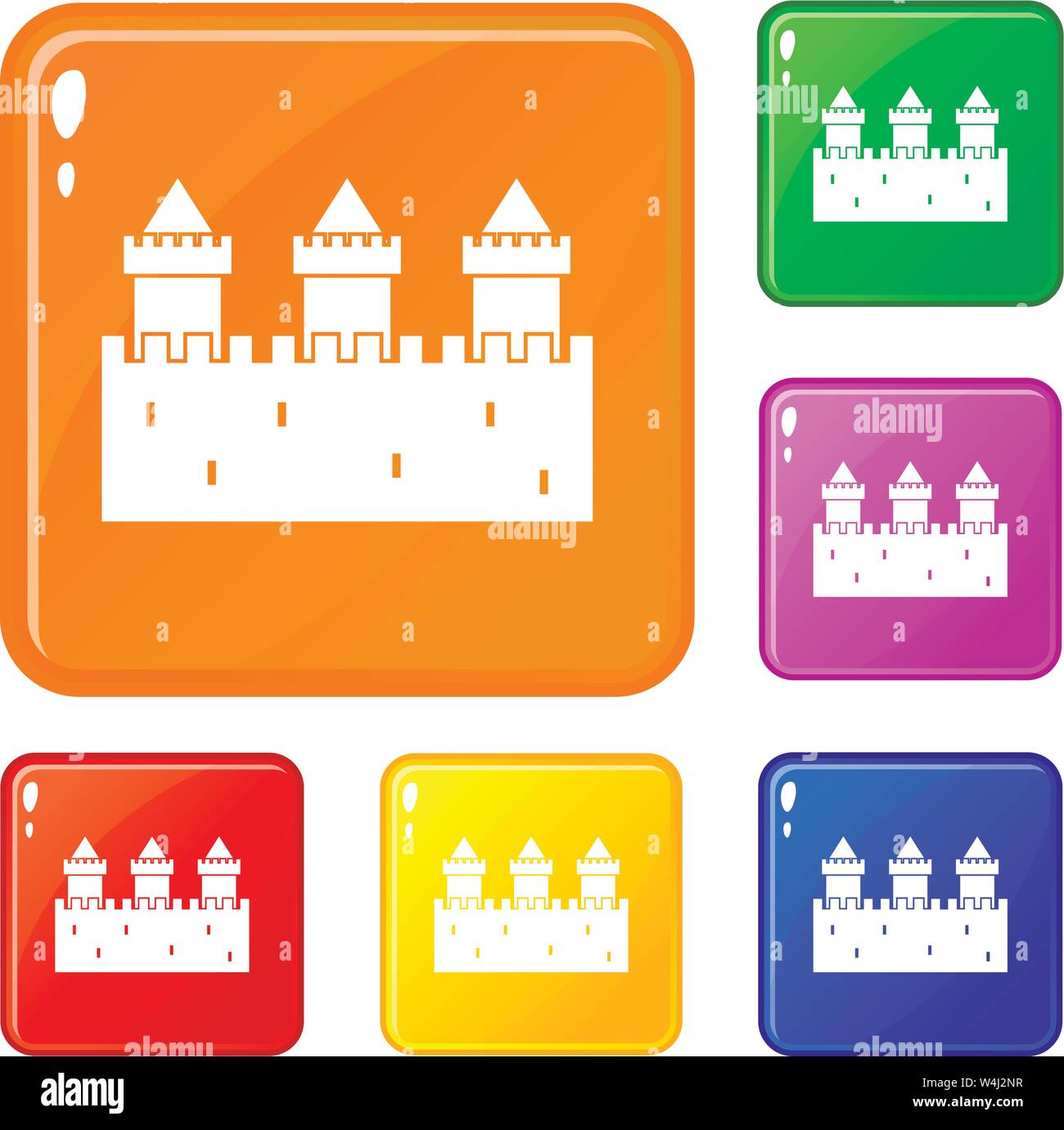 Medieval wall and towers icons set vector color Stock Vector Image ...