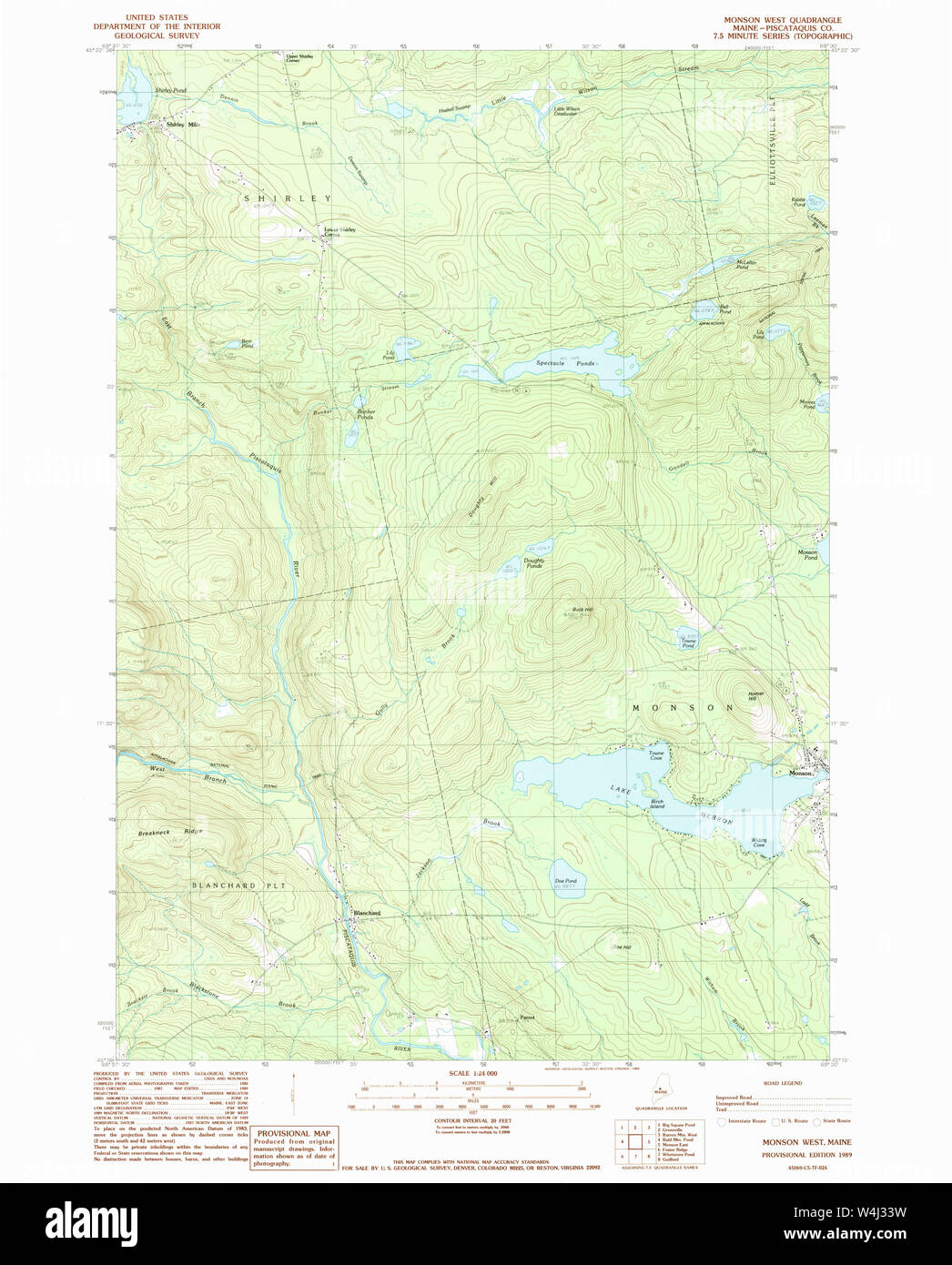 Maine USGS Historical Map Monson West 102765 1989 24000 Restoration ...