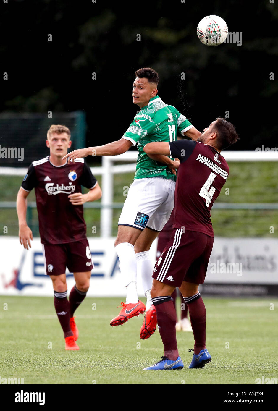 The New Saints' Dean Ebbe (centre) and Copenhagen's Sotirios ...
