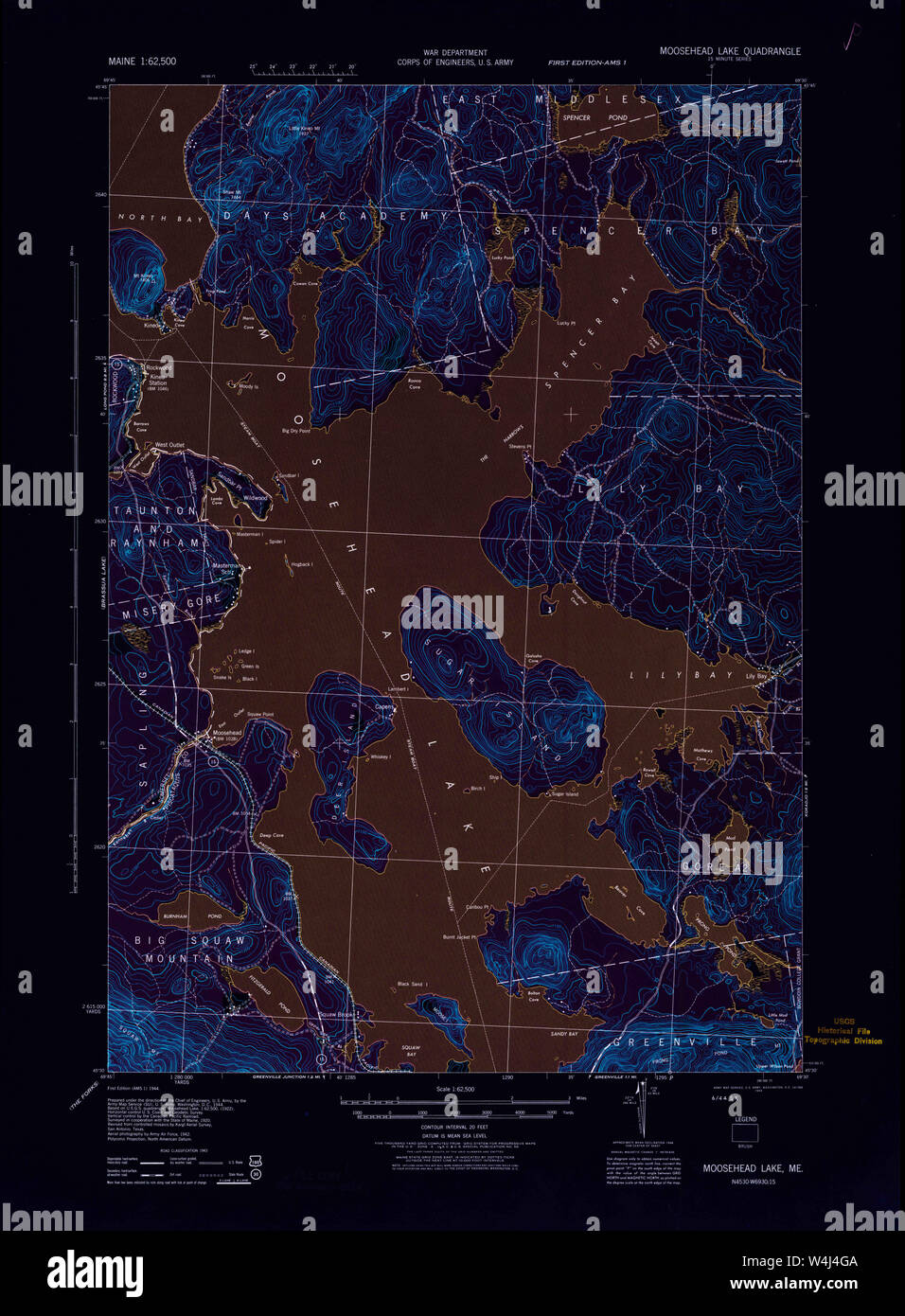 Maine USGS Historical Map Moosehead Lake 460624 1944 62500 Inversion ...