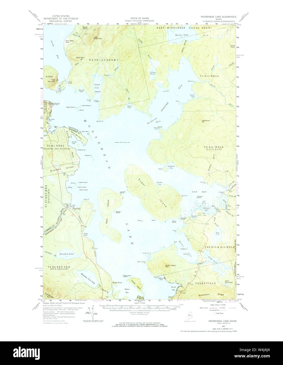 Maine USGS Historical Map Moosehead Lake 460626 1957 62500 Restoration ...