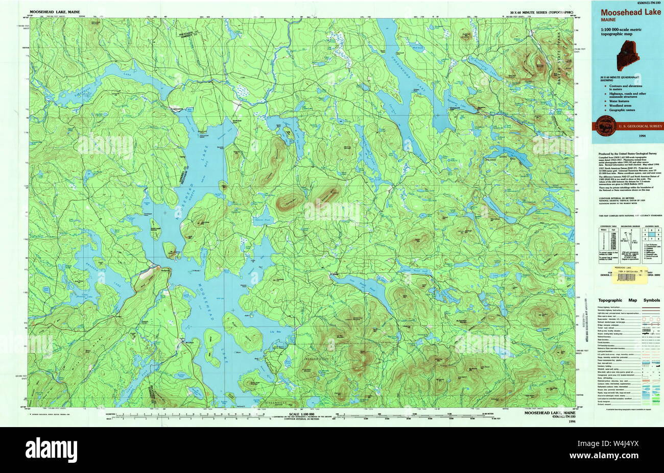 Maine USGS Historical Map Moosehead Lake 808101 1994 100000 Restoration ...