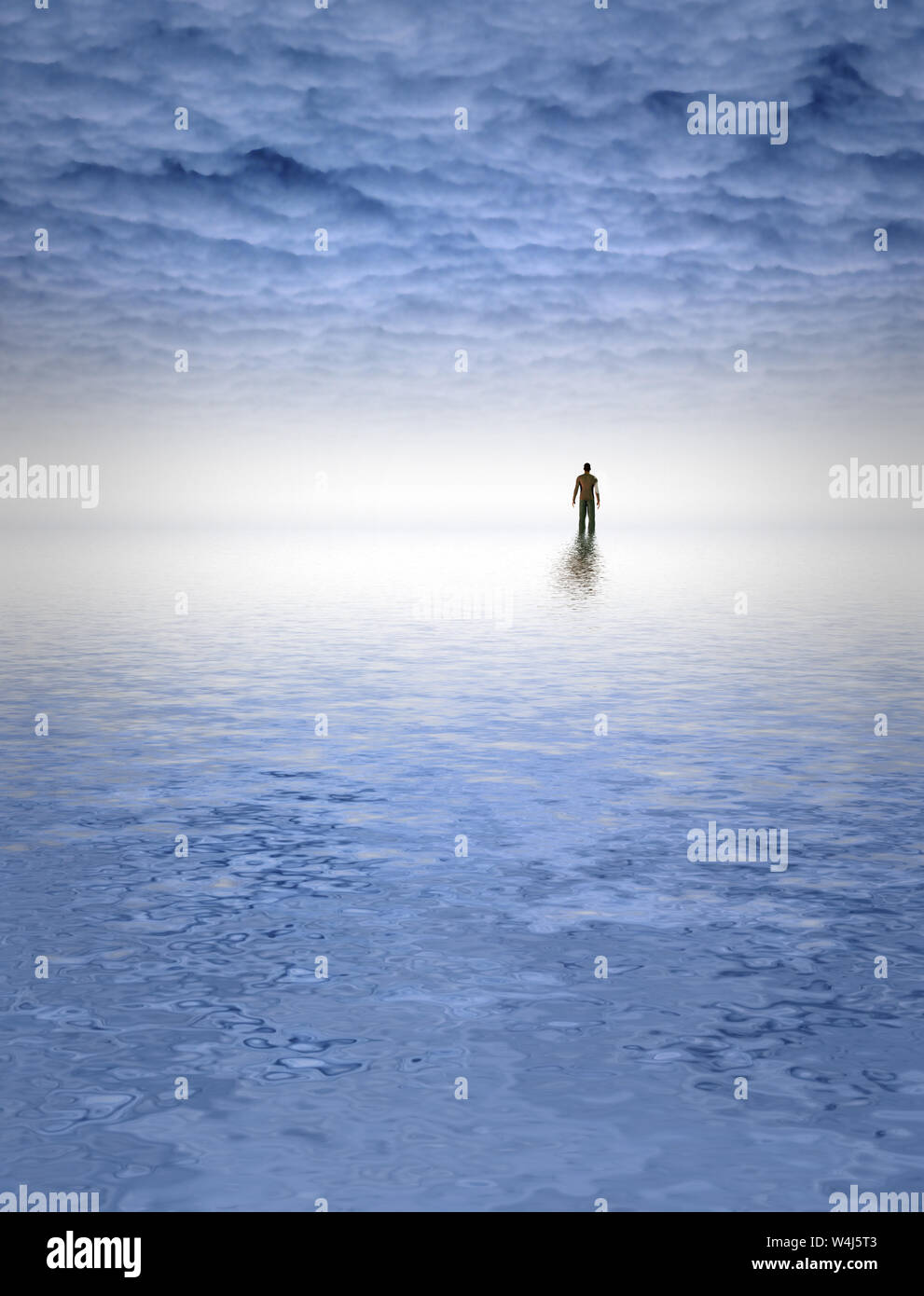 Man in distance walks on water Stock Photo - Alamy