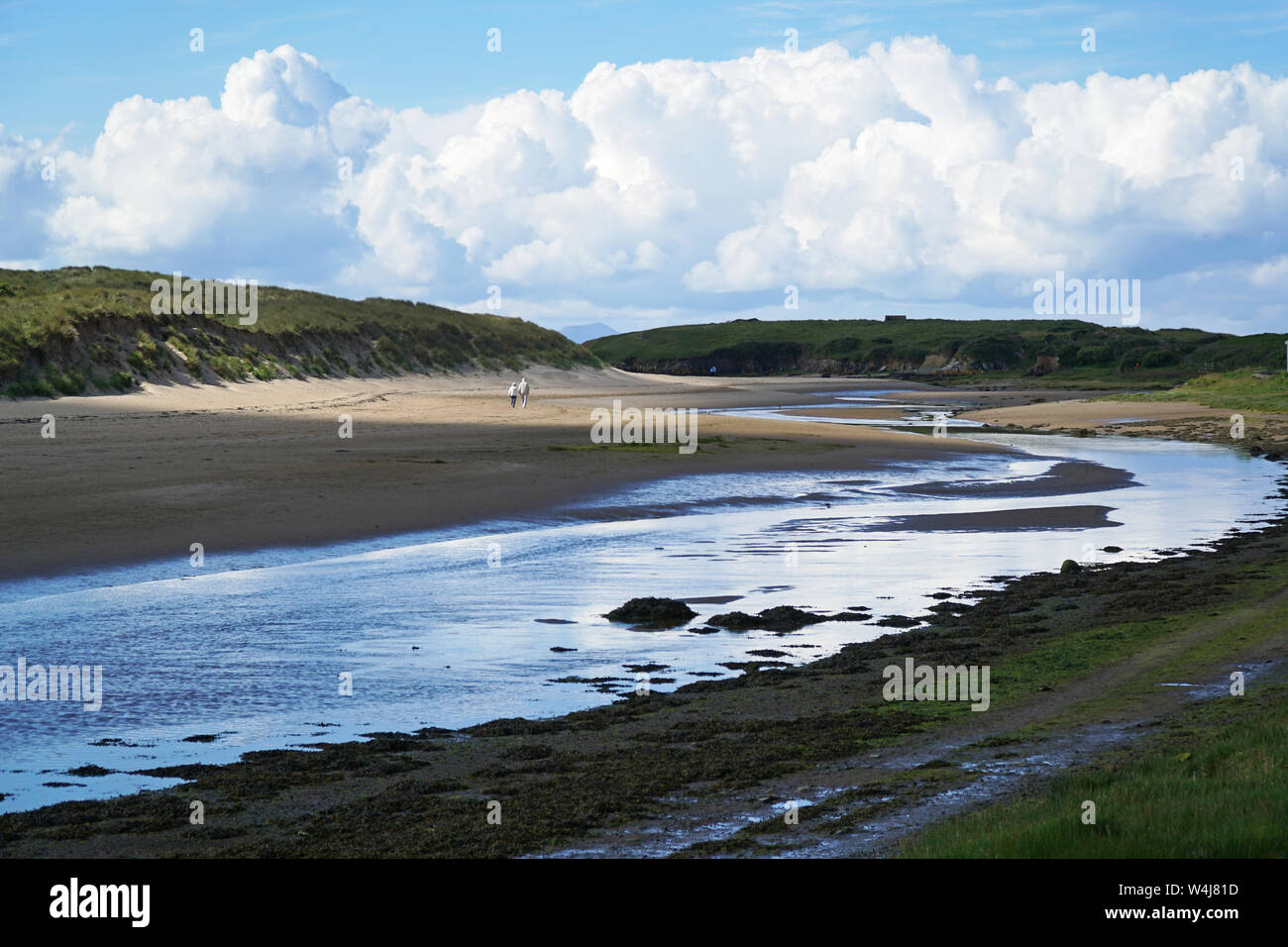 The beach at Aberffraw as the sun sets on a summer evening Stock Photo ...