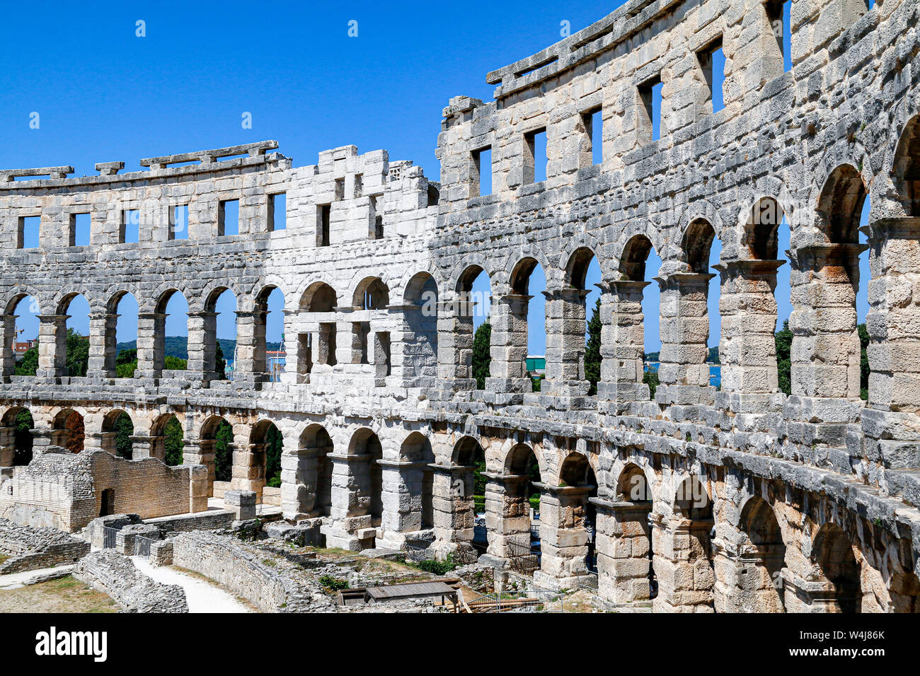 Interior view of the walls of Pula Arena, a Roman amphitheatre built in ...
