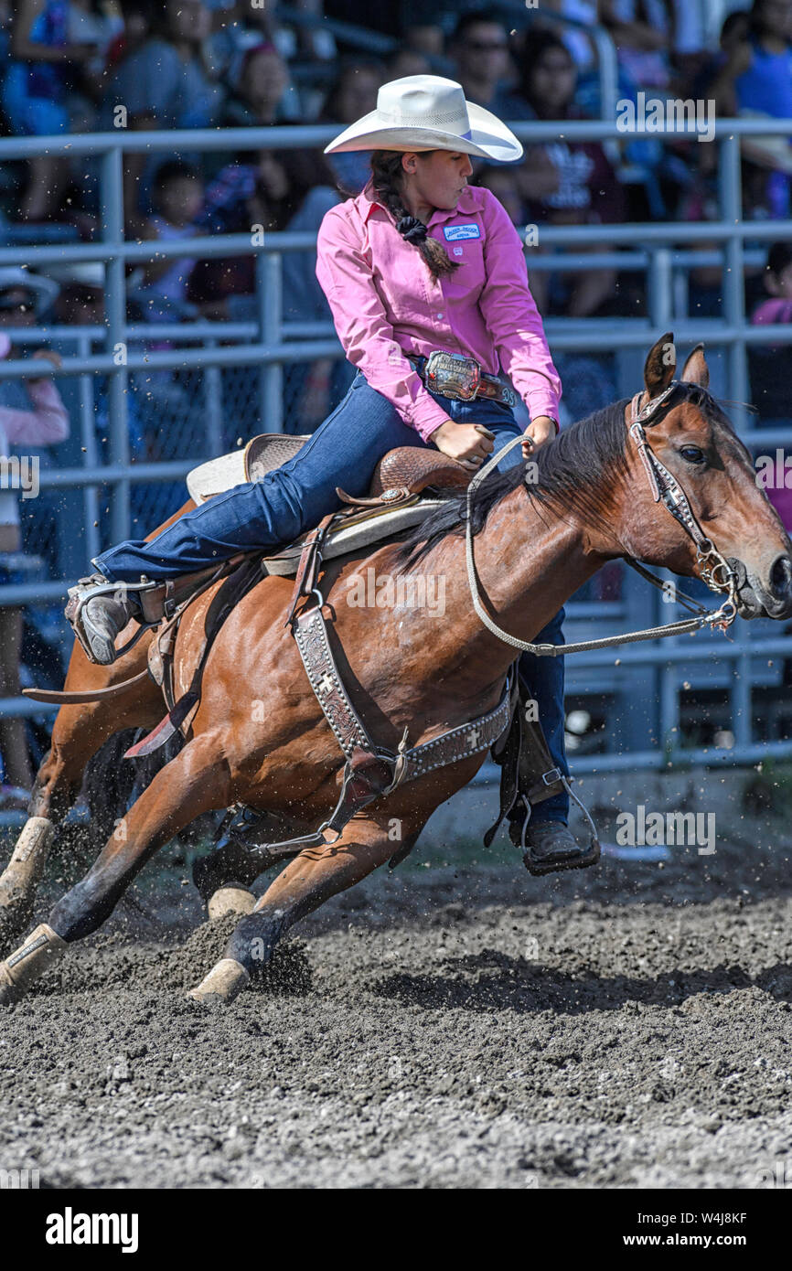 Barrel Racer at the Kainai Rodeo in Stand Off, Alberta, Canada Stock ...