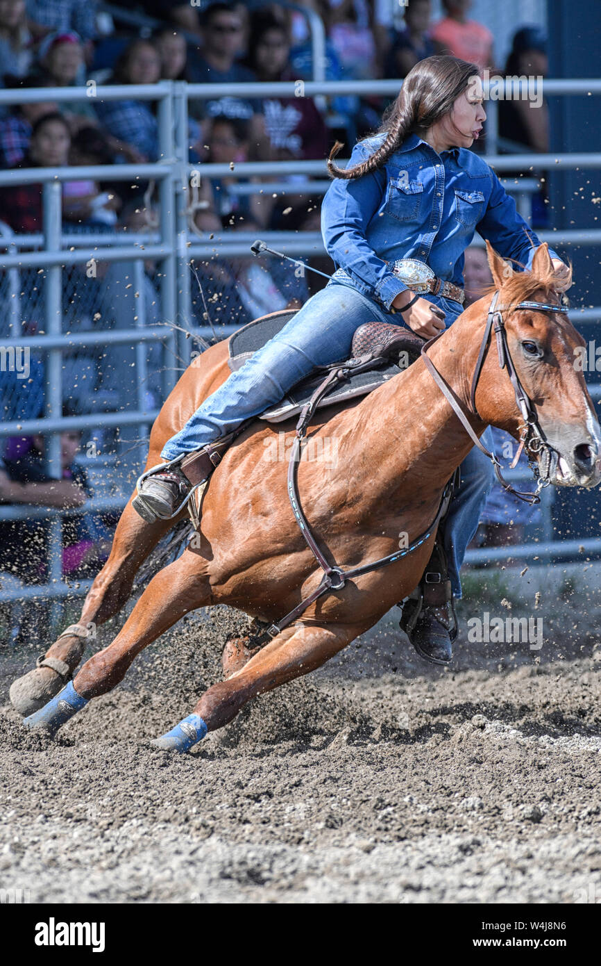 Barrel Racer at the Kainai Rodeo in Stand Off , Alberta Canada Stock ...