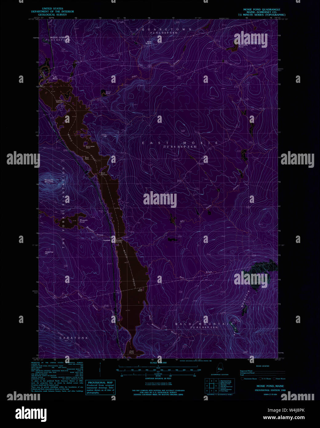 Maine USGS Historical Map Moxie Pond 102790 1988 24000 Inversion ...
