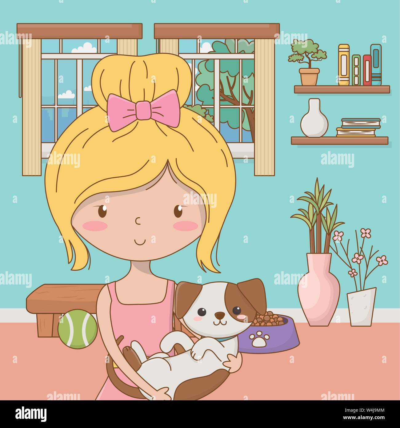 Girl with dog cartoon design, Mascot pet animal nature cute and puppy ...