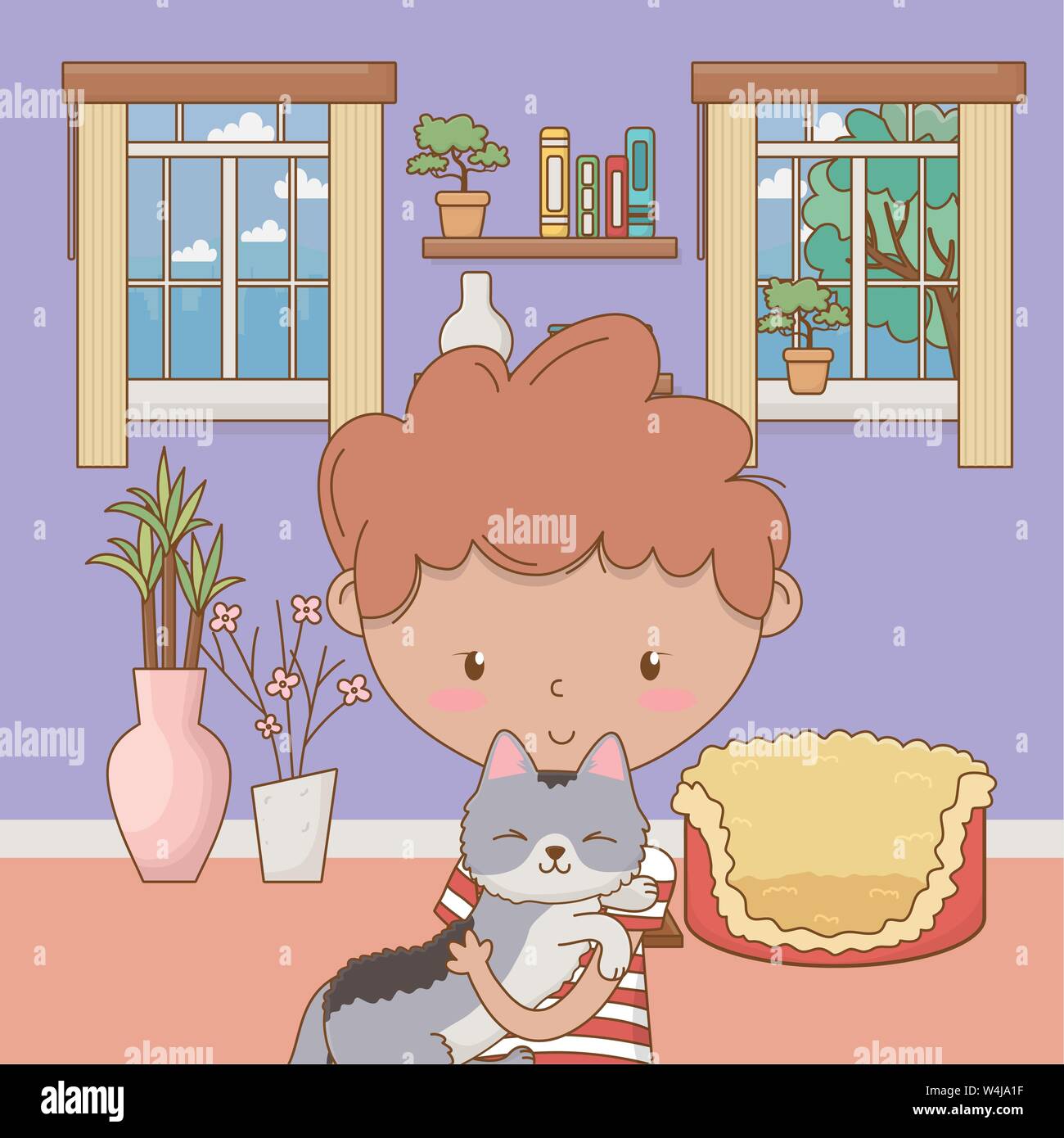 Boy with cat cartoon design, Mascot pet animal domestic cute life ...
