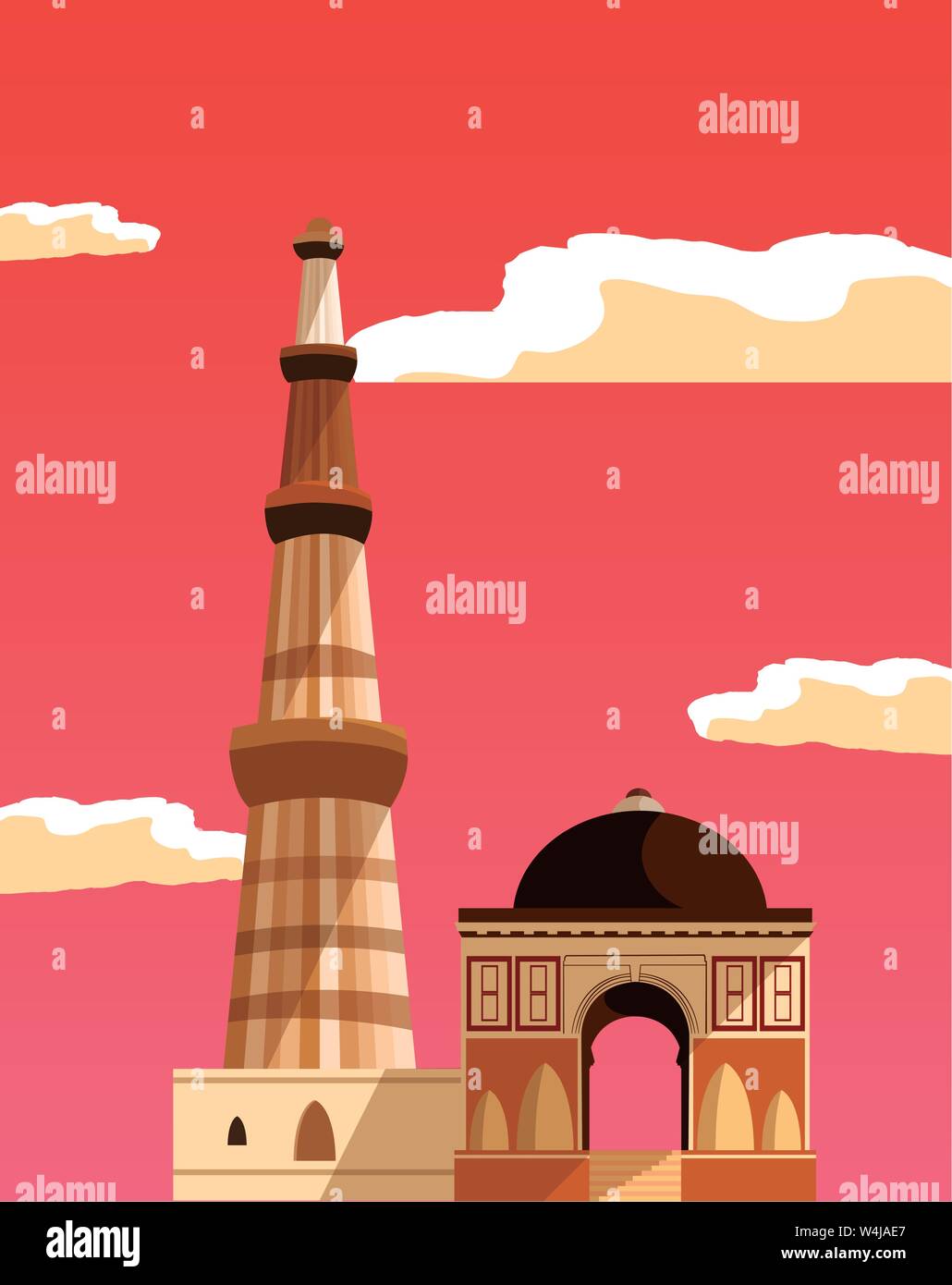 india independence day famous indian monument and landmark vector ...