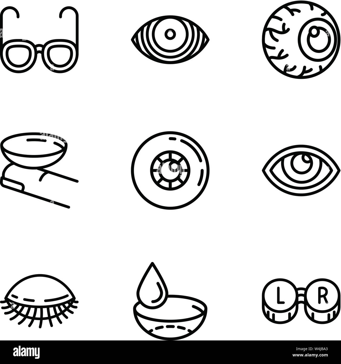 Eye care icon set. Outline set of 9 eye care vector icons for web ...