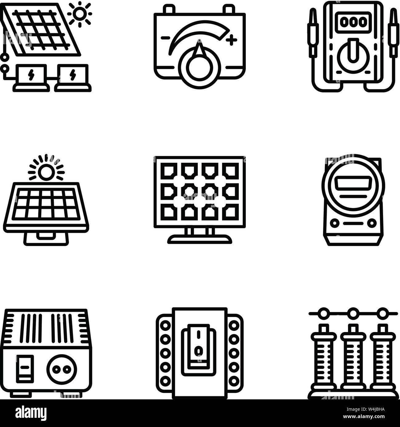 Solar panel icon set. Outline set of 9 solar panel vector icons for web ...