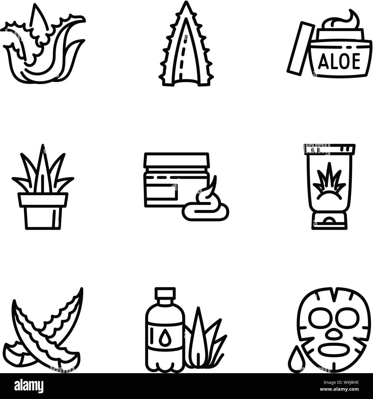 Aloe icon set. Outline set of 9 aloe vector icons for web design ...