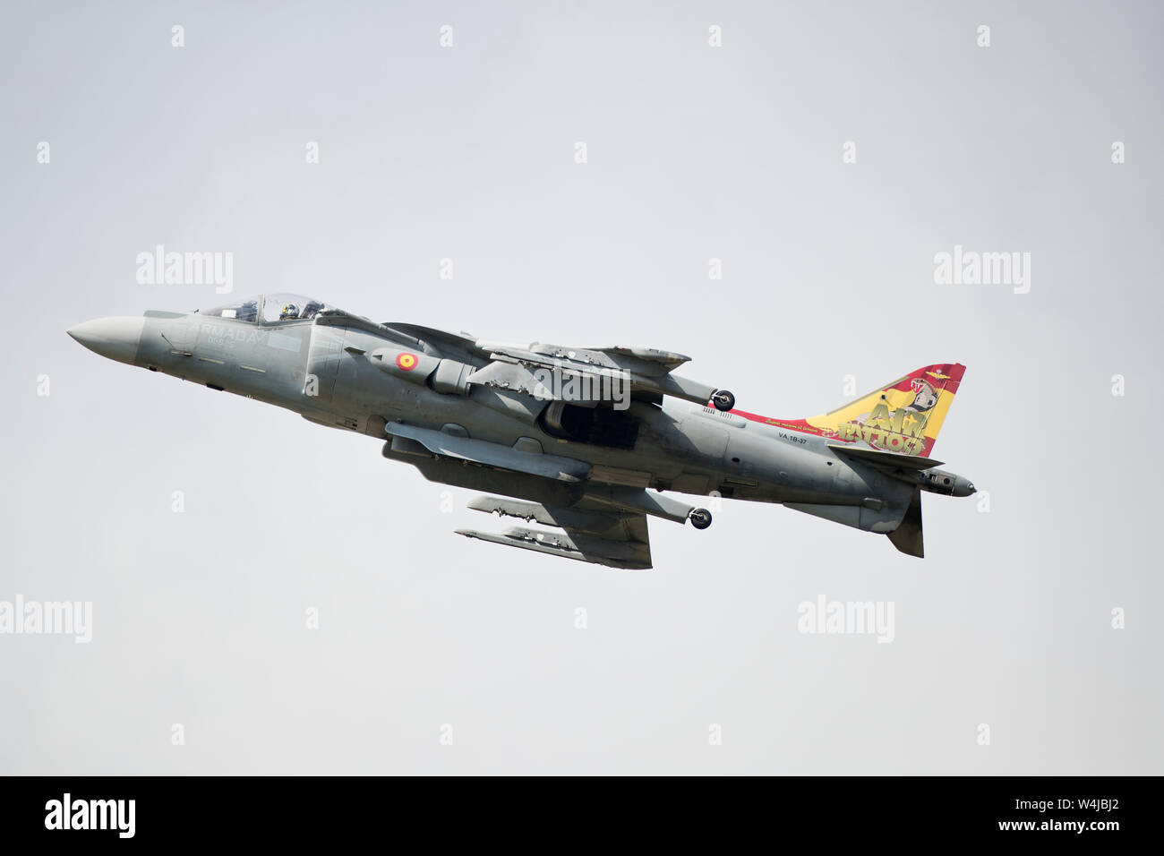 One of two Spanish Navy AV-8B Harrier ii performing at the 2019 RIAT ...