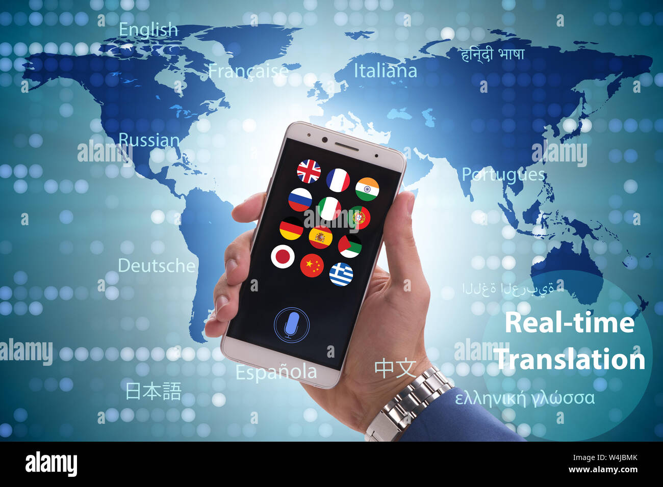 Concept of real time translation with smartphone app Stock Photo - Alamy
