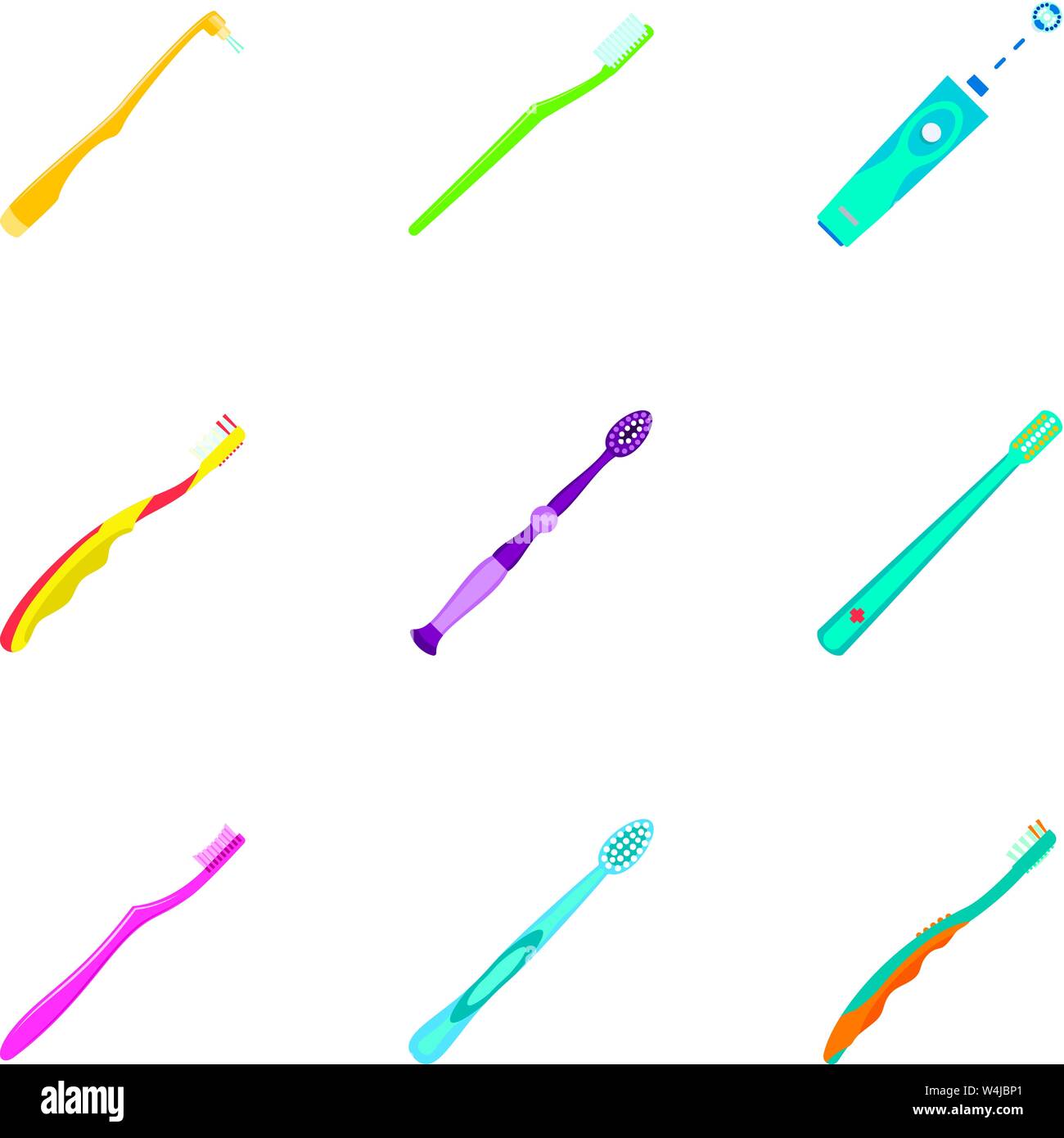 Toothbrush icon set. Flat set of 9 toothbrush vector icons for web ...