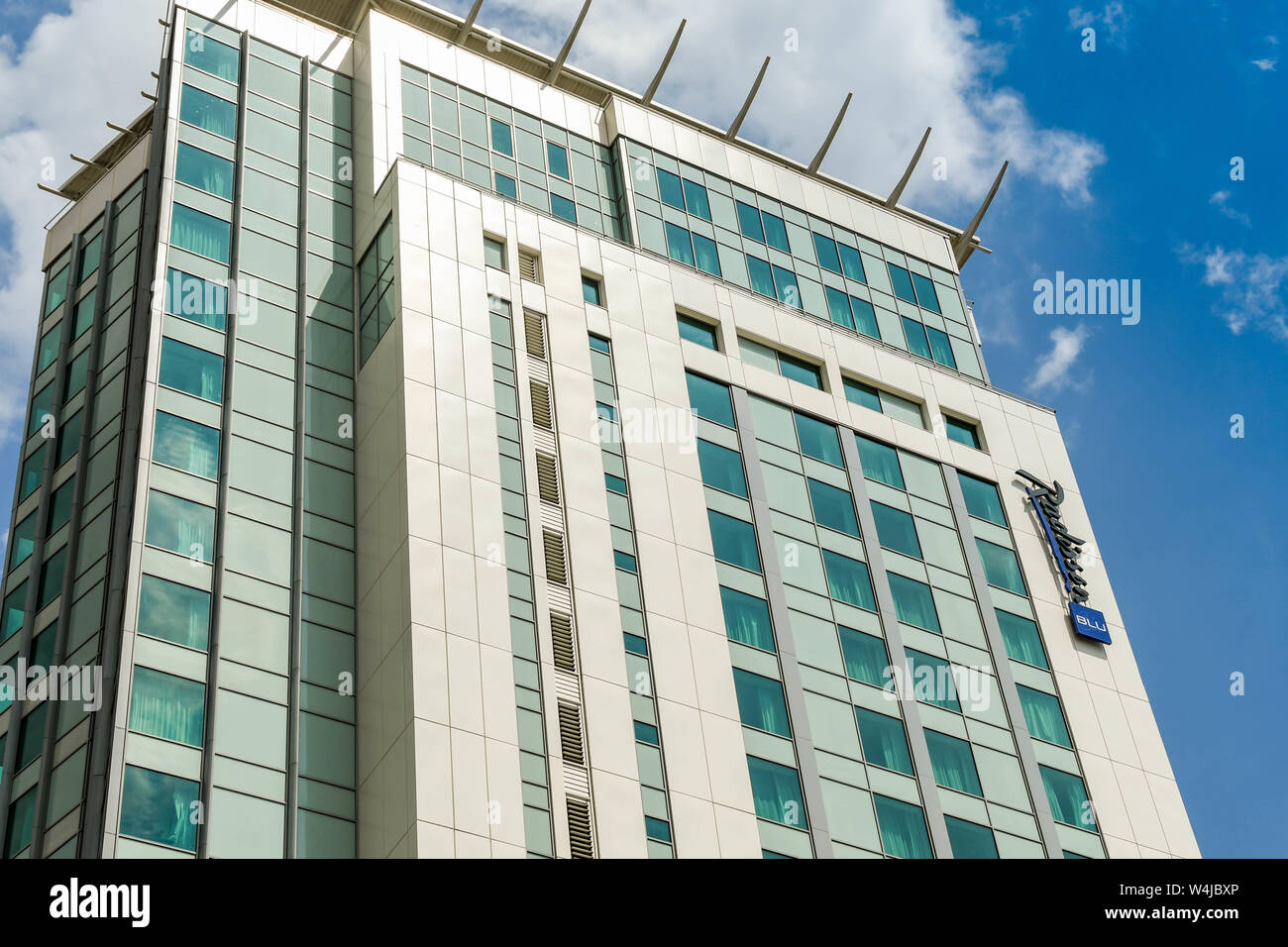 CARDIFF, WALES - JULY 2019: Exterior of the Radisson Blu hotel in ...