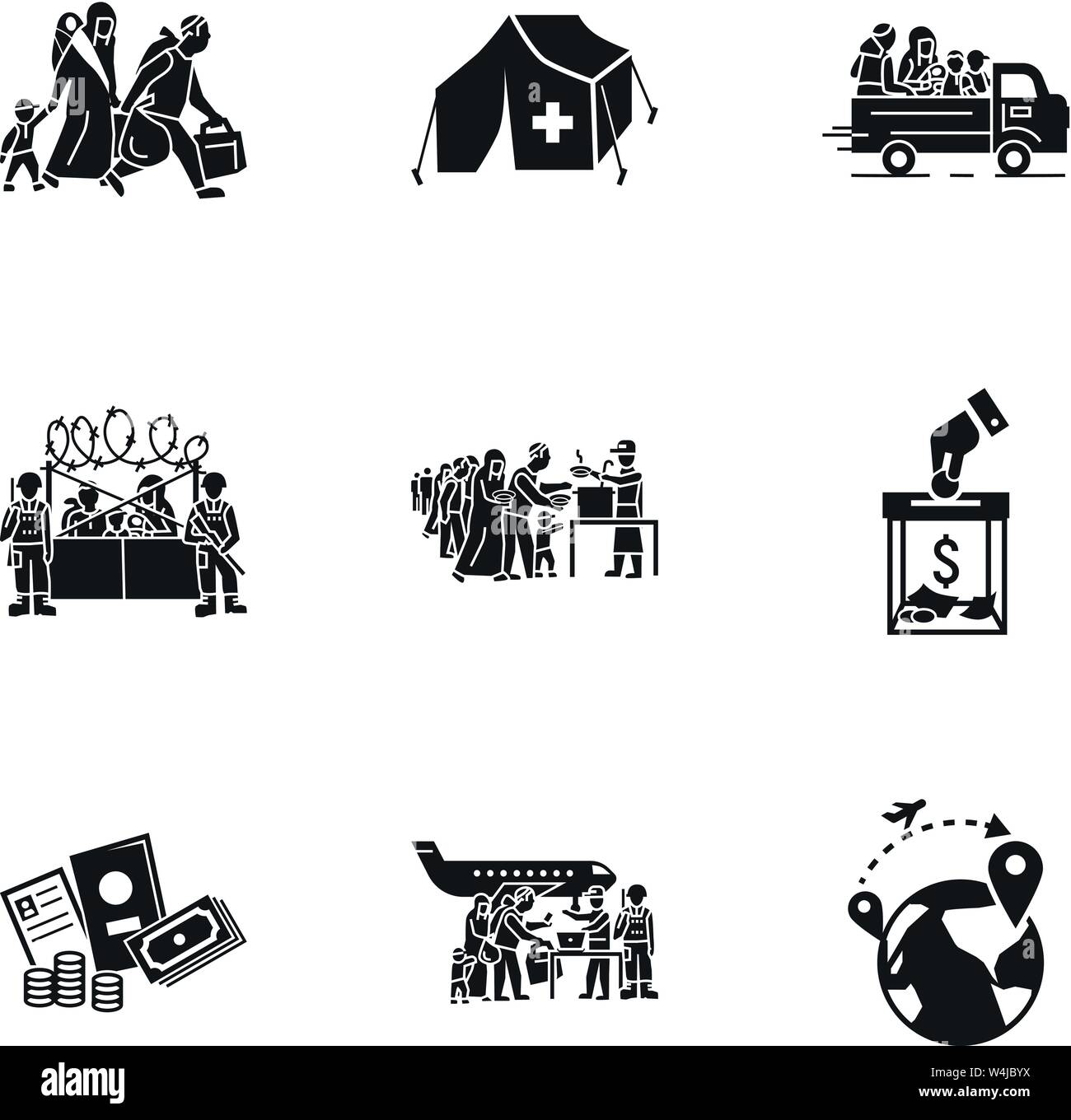 Refugees people icon set. Simple set of 9 refugees people vector icons ...