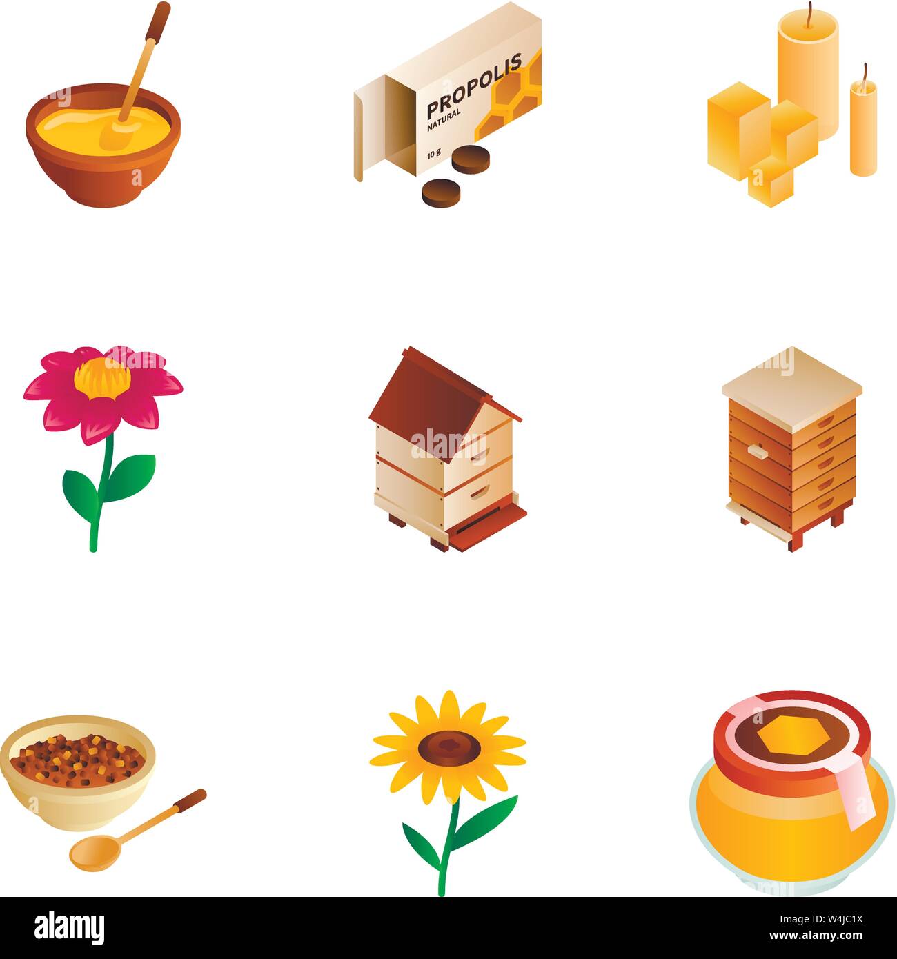 Propolis icon set. Isometric set of 9 propolis vector icons for web ...