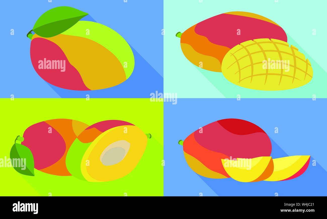 Mango icons set. Flat set of mango vector icons for web design Stock ...