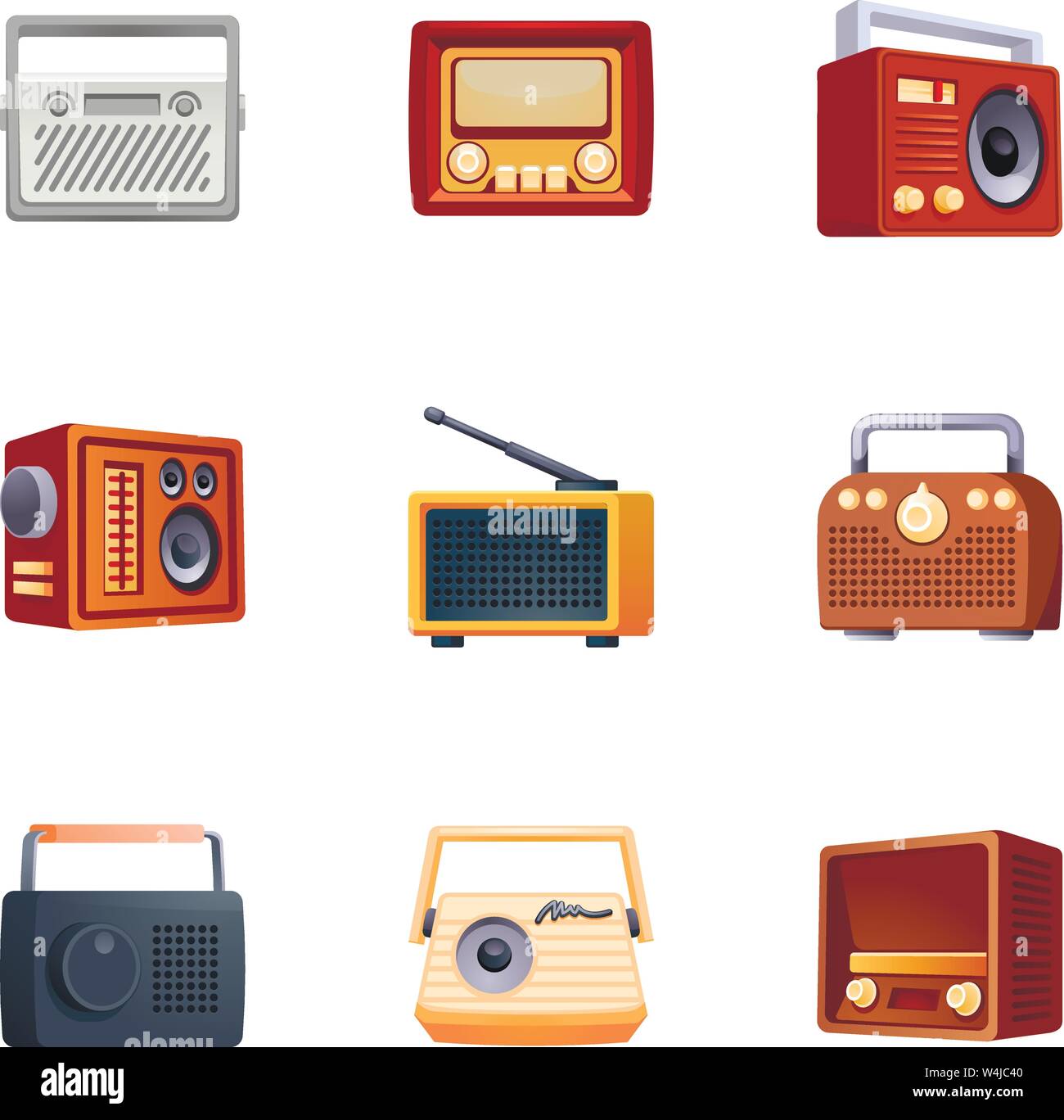 Radio icons set. Cartoon set of radio vector icons for web design Stock ...