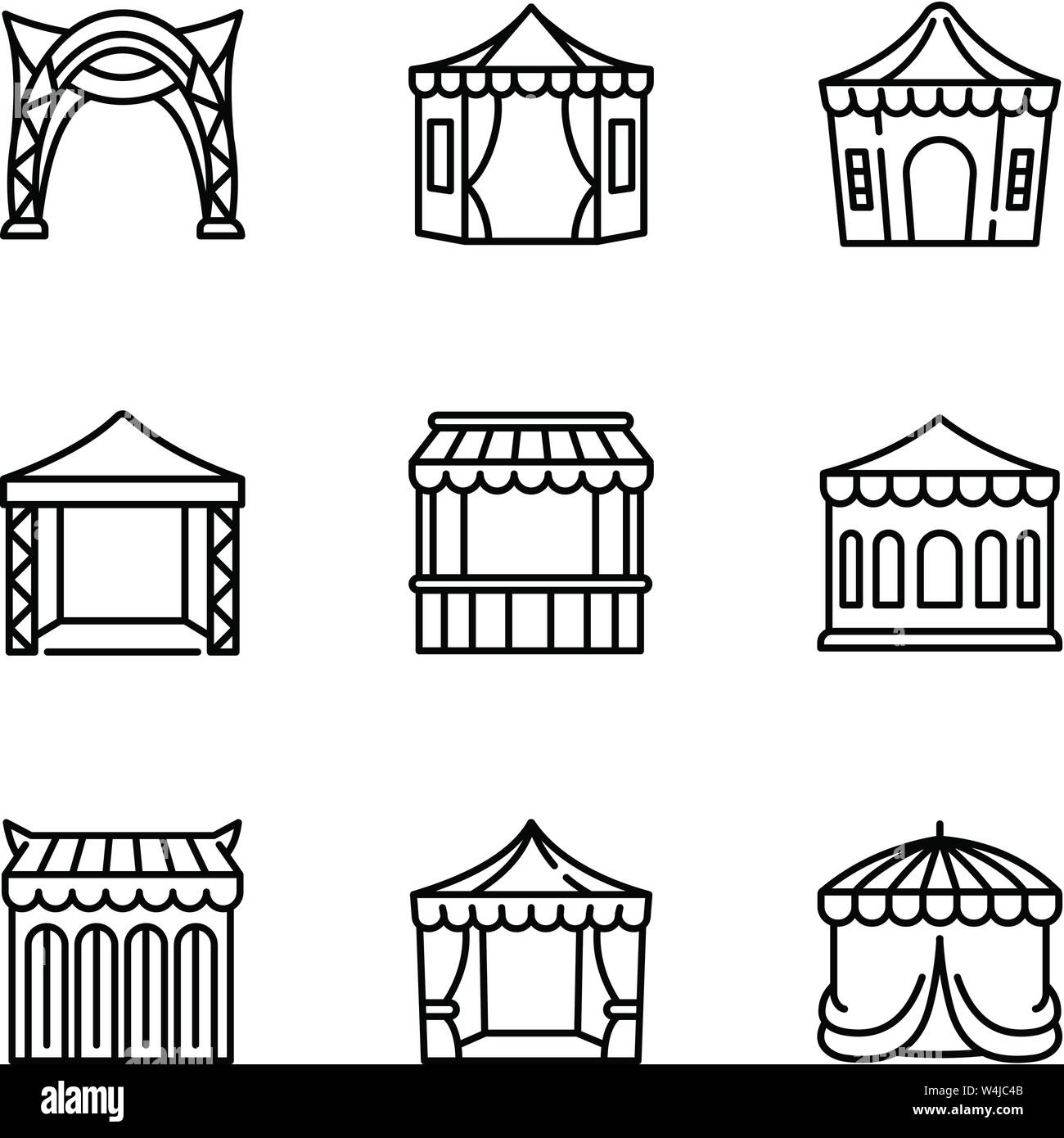 Tent icon set. Outline set of 9 tent vector icons for web design ...