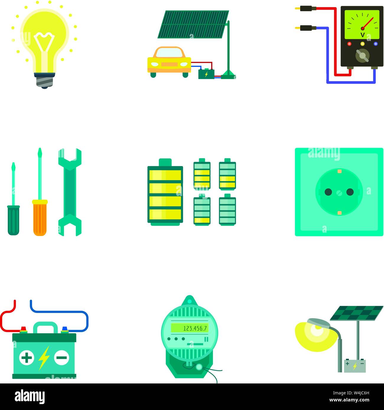 Light energy icon set. Flat set of 9 light energy vector icons for web ...