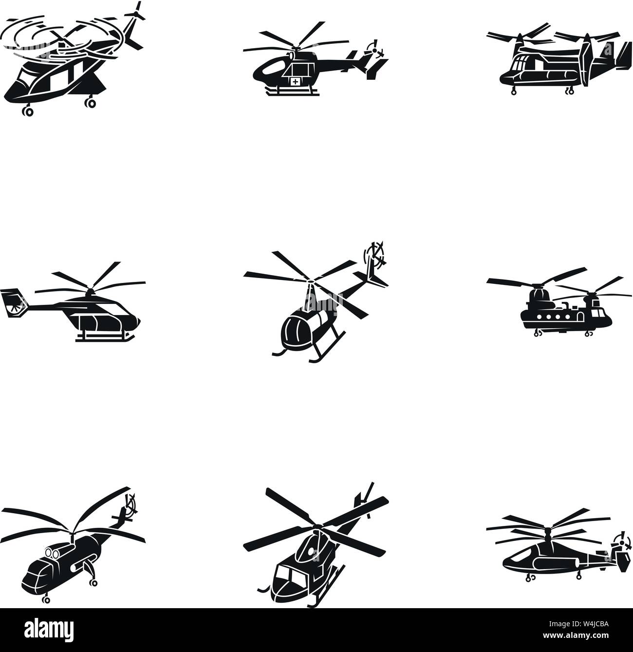 Helicopter icon set. Simple set of 9 helicopter vector icons for web ...