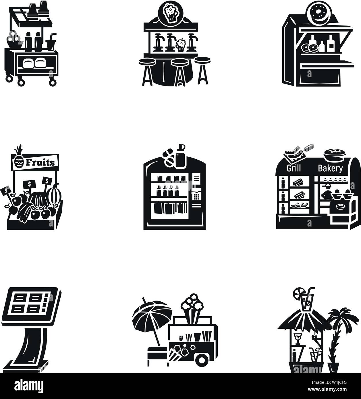 Food kiosk icon set. Simple set of 9 food kiosk vector icons for web ...