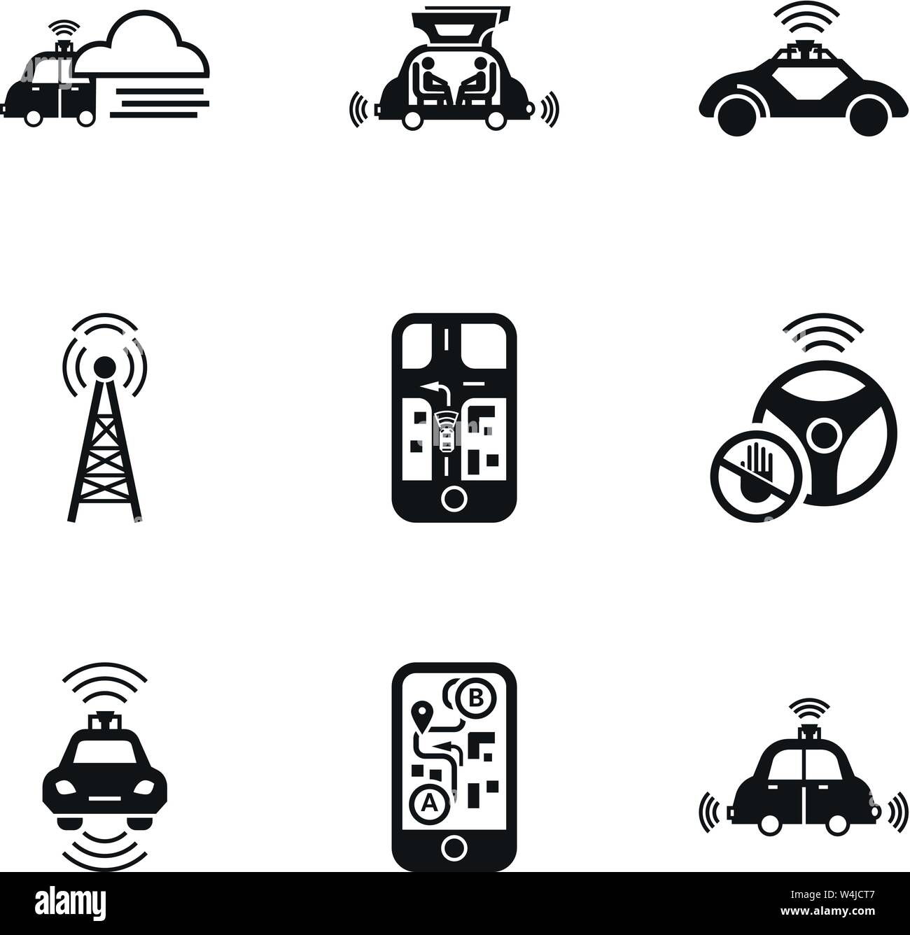 Driverless car icon set. Simple set of 9 driverless car vector icons ...