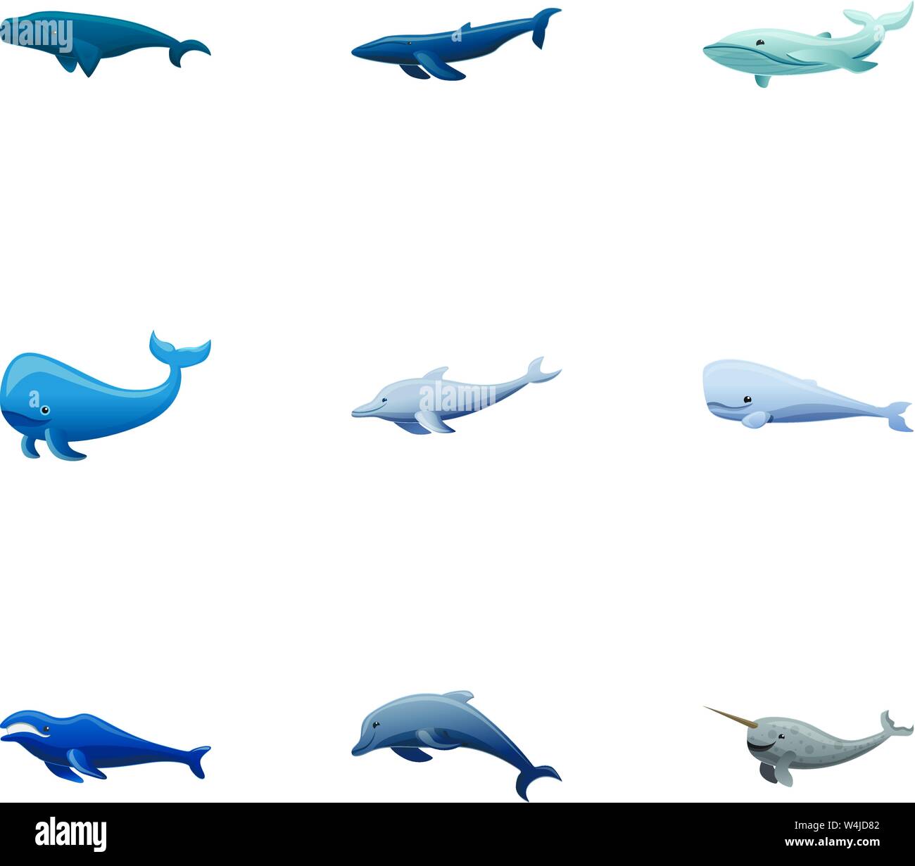 Whale icon set. Cartoon set of 9 whale vector icons for web design ...
