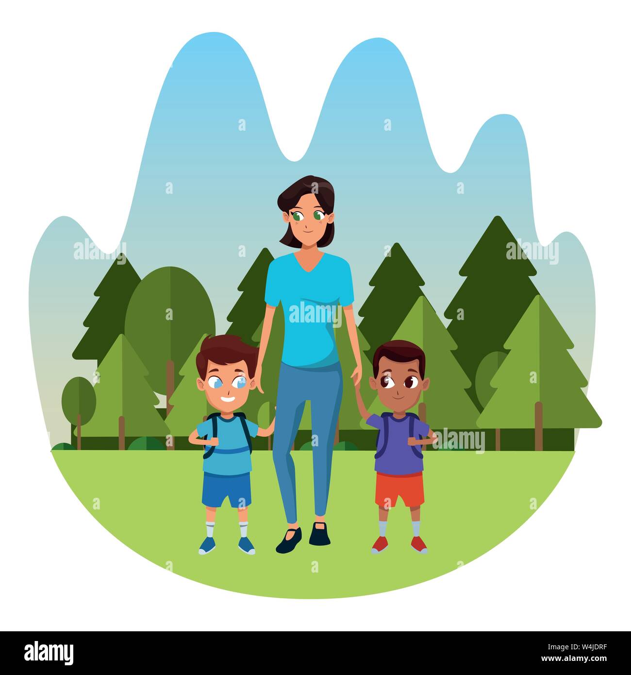 Family single mother with two kids Stock Vector Image & Art - Alamy