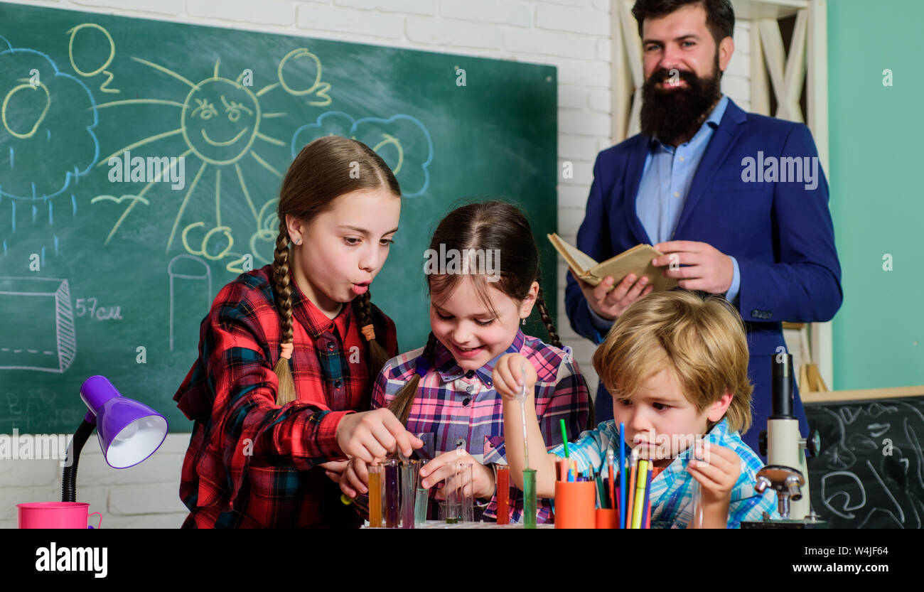 Science and education. chemistry lab. back to school. happy children ...