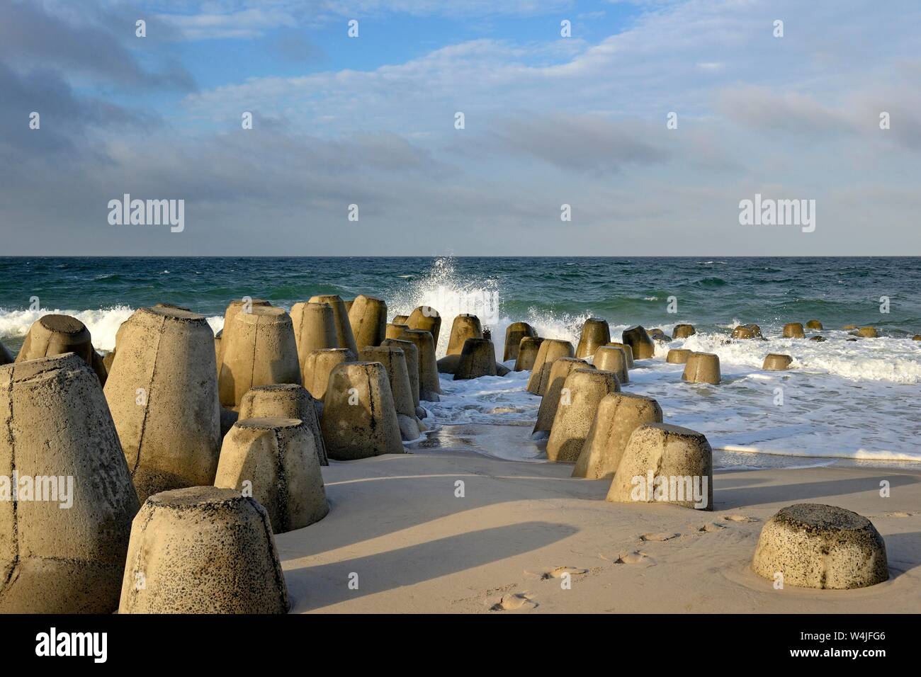 Concrete wave breakers, tetrapods as coastal protection at the Hornum ...