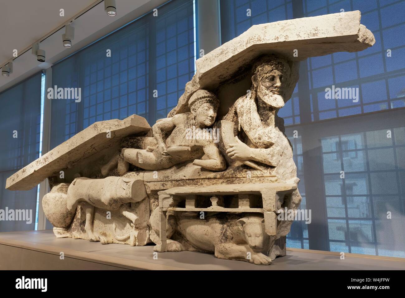 Fragment of a gable of a Greek temple with mythological figures ...